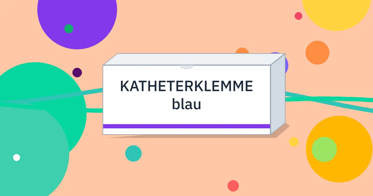 Symbolbild: Packung mit der Aufschrift KATHETERKLEMME blau (PZN 02441754) – Verfügbarkeit und Bezug in Apotheken in Frankfurt am Main