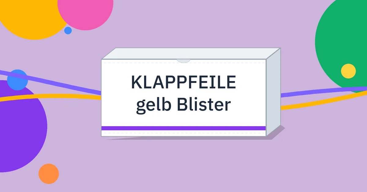 Symbolbild: Packung mit der Aufschrift KLAPPFEILE gelb Blister (PZN 01578014) – Verfügbarkeit und Bezug in Apotheken in Frankfurt am Main