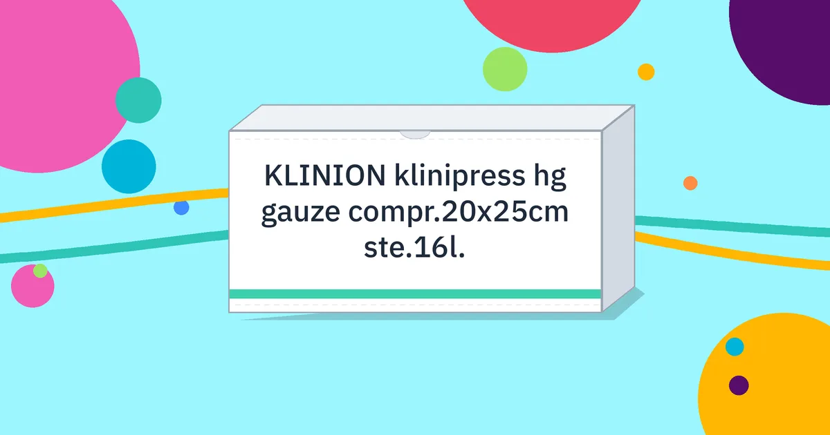 Symbolbild: Packung mit der Aufschrift KLINION klinipress hg gauze compr.20x25cm ste.16l. (PZN 19808638) – Verfügbarkeit und Bezug in Apotheken in Frankfurt am Main