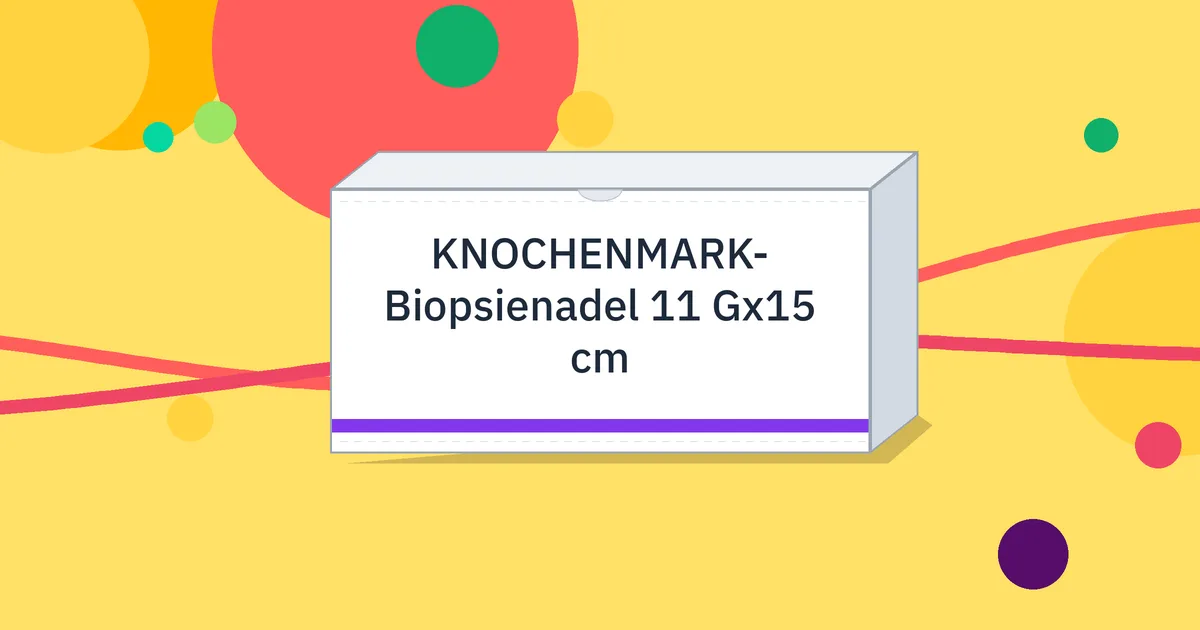 Symbolbild: Packung mit der Aufschrift KNOCHENMARK-Biopsienadel 11 Gx15 cm (PZN 19351630) – Verfügbarkeit und Bezug in Apotheken in Frankfurt am Main