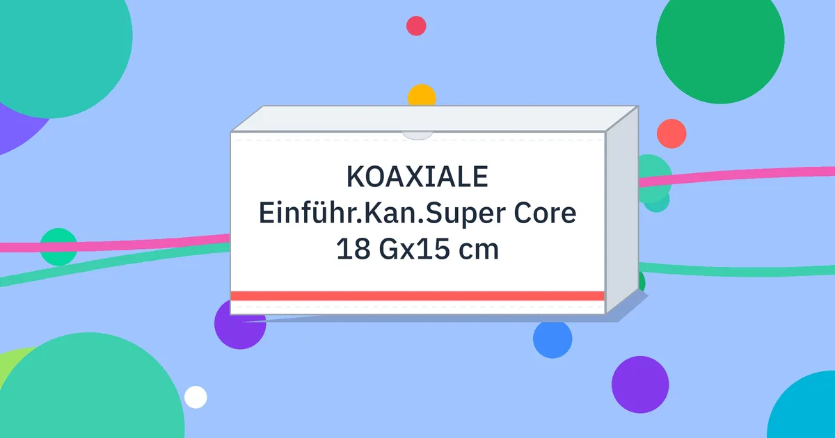 Symbolbild: Packung mit der Aufschrift KOAXIALE Einführ.Kan.Super Core 18 Gx15 cm (PZN 02350394) – Verfügbarkeit und Bezug in Apotheken in Frankfurt am Main