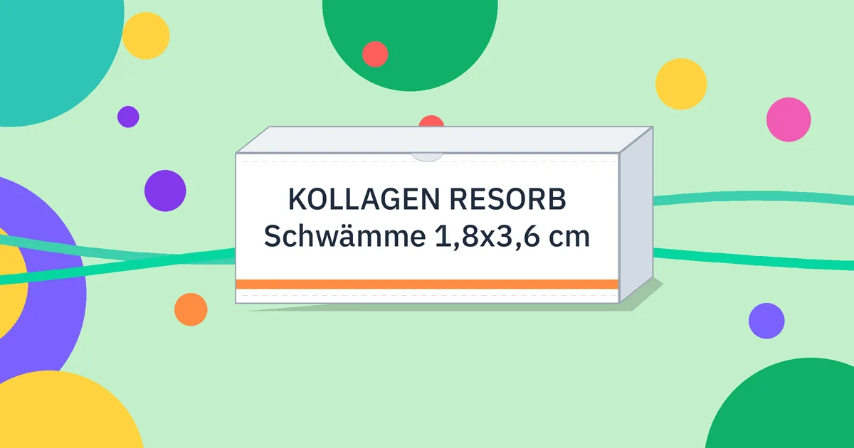 Symbolbild: Packung mit der Aufschrift KOLLAGEN RESORB Schwämme 1,8x3,6 cm (PZN 00591805) – Verfügbarkeit und Bezug in Apotheken in Frankfurt am Main