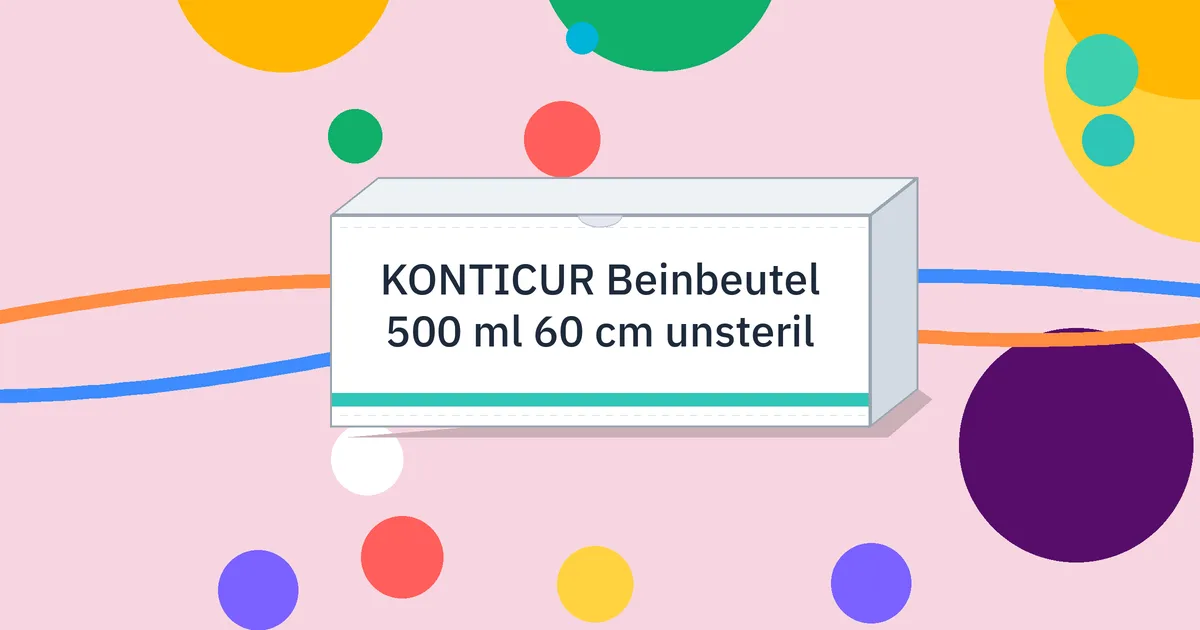 Symbolbild: Packung mit der Aufschrift KONTICUR Beinbeutel 500 ml 60 cm unsteril (PZN 12465566) – Verfügbarkeit und Bezug in Apotheken in Frankfurt am Main