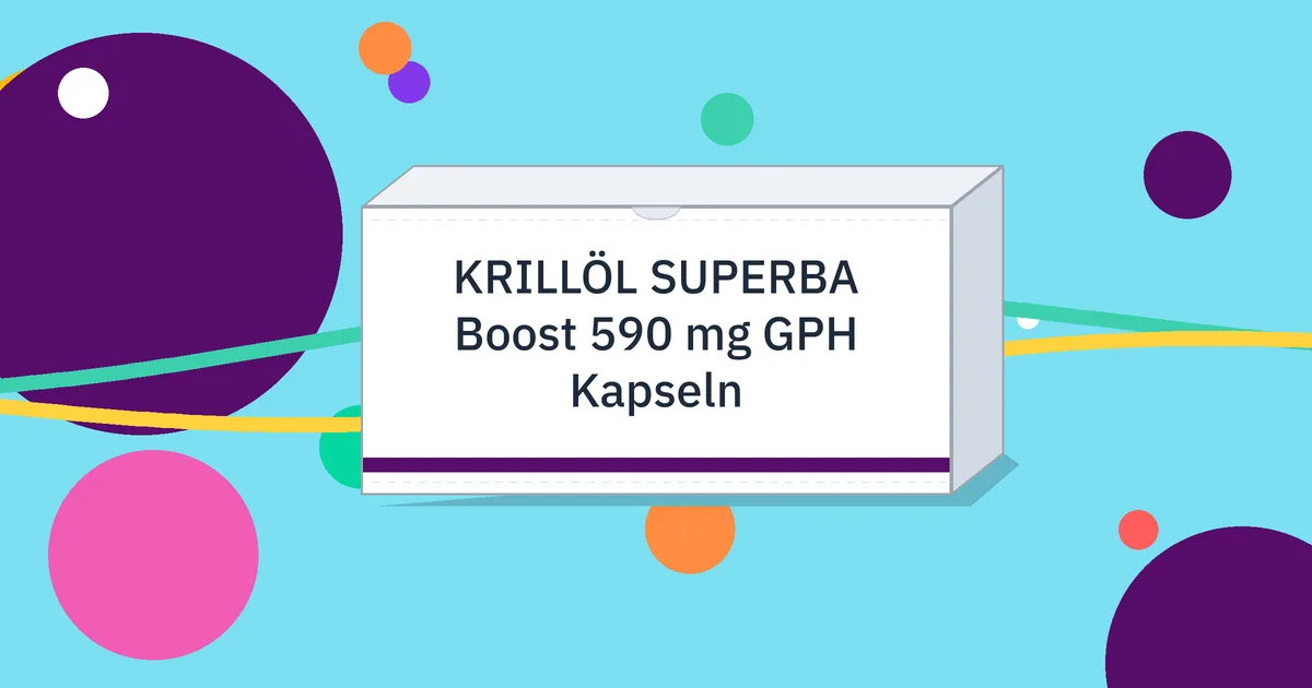 Symbolbild: Packung mit der Aufschrift KRILLÖL SUPERBA Boost 590 mg GPH Kapseln (PZN 20891030) – Verfügbarkeit und Bezug in Apotheken in Frankfurt am Main
