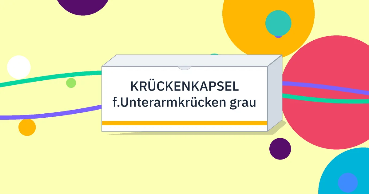 Symbolbild: Packung mit der Aufschrift KRÜCKENKAPSEL f.Unterarmkrücken grau (PZN 07508693) – Verfügbarkeit und Bezug in Apotheken in Frankfurt am Main