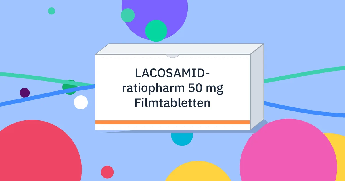 Symbolbild: Packung mit der Aufschrift LACOSAMID-ratiopharm 50 mg Filmtabletten (PZN 14308641) – Verfügbarkeit und Bezug in Apotheken in Frankfurt am Main