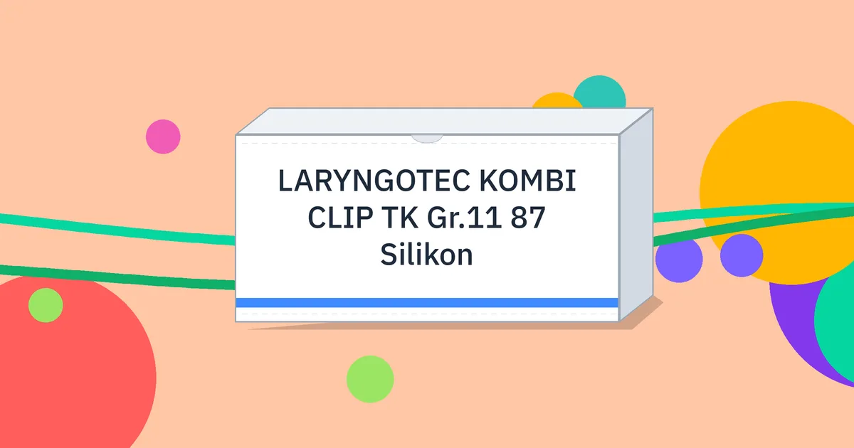 Symbolbild: Packung mit der Aufschrift LARYNGOTEC KOMBI CLIP TK Gr.11 87 Silikon (PZN 19186272) – Verfügbarkeit und Bezug in Apotheken in Frankfurt am Main