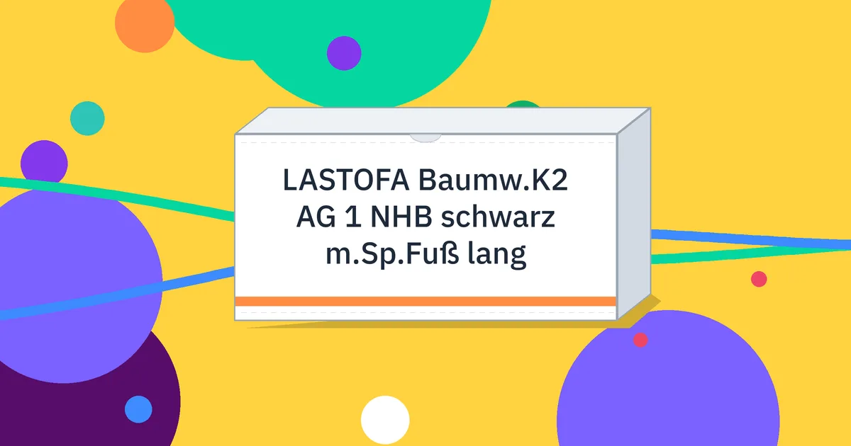 Symbolbild: Packung mit der Aufschrift LASTOFA Baumw.K2 AG 1 NHB schwarz m.Sp.Fuß lang (PZN 01946127) – Verfügbarkeit und Bezug in Apotheken in Frankfurt am Main