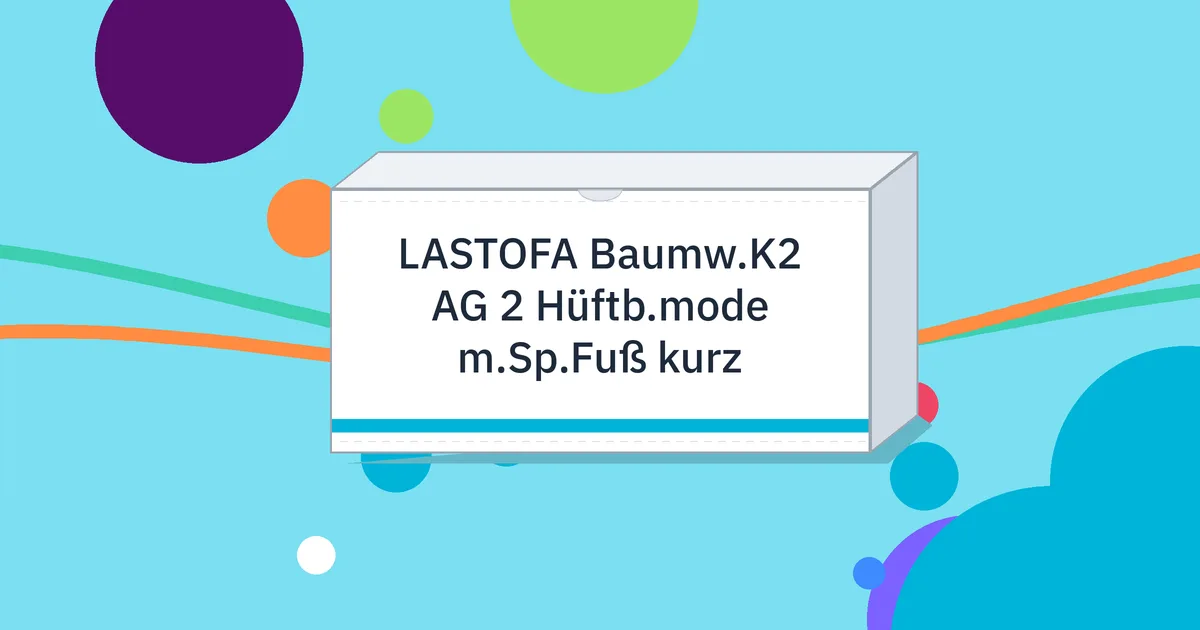 Symbolbild: Packung mit der Aufschrift LASTOFA Baumw.K2 AG 2 Hüftb.mode m.Sp.Fuß kurz (PZN 01949373) – Verfügbarkeit und Bezug in Apotheken in Frankfurt am Main