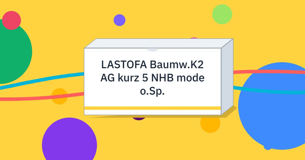 Symbolbild: Packung mit der Aufschrift LASTOFA Baumw.K2 AG kurz 5 NHB mode o.Sp. (PZN 01948474) – Verfügbarkeit und Bezug in Apotheken in Frankfurt am Main