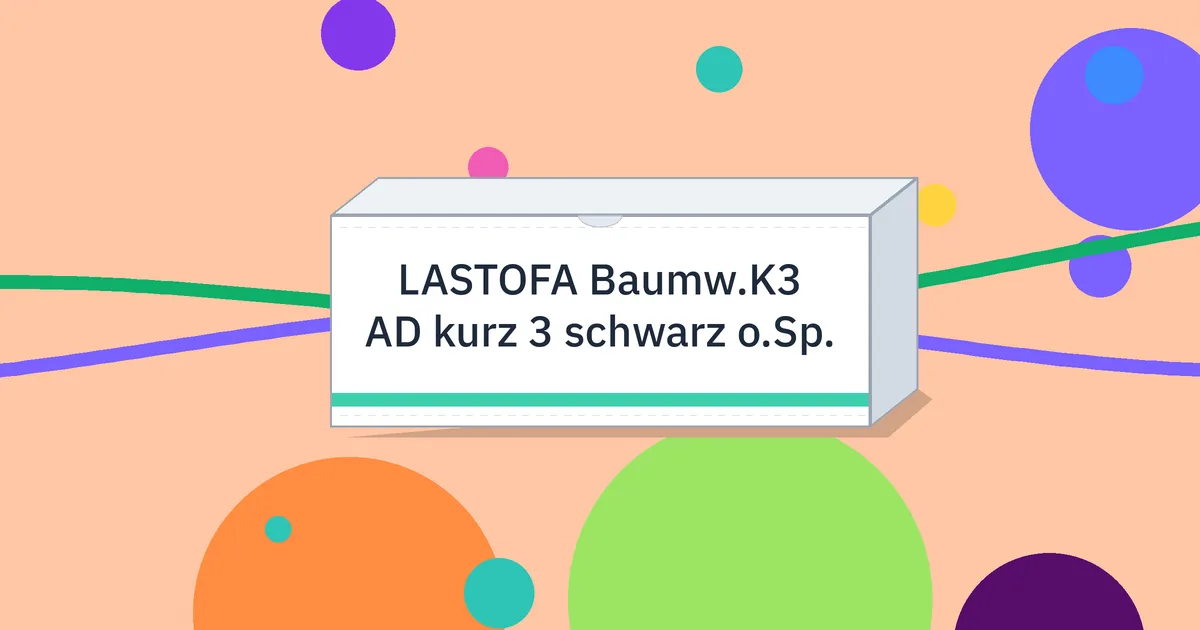 Symbolbild: Packung mit der Aufschrift LASTOFA Baumw.K3 AD kurz 3 schwarz o.Sp. (PZN 01953860) – Verfügbarkeit und Bezug in Apotheken in Frankfurt am Main