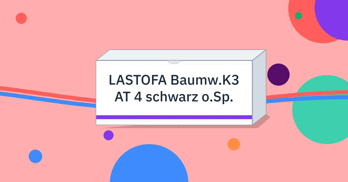 Symbolbild: Packung mit der Aufschrift LASTOFA Baumw.K3 AT 4 schwarz o.Sp. (PZN 01958225) – Verfügbarkeit und Bezug in Apotheken in Frankfurt am Main