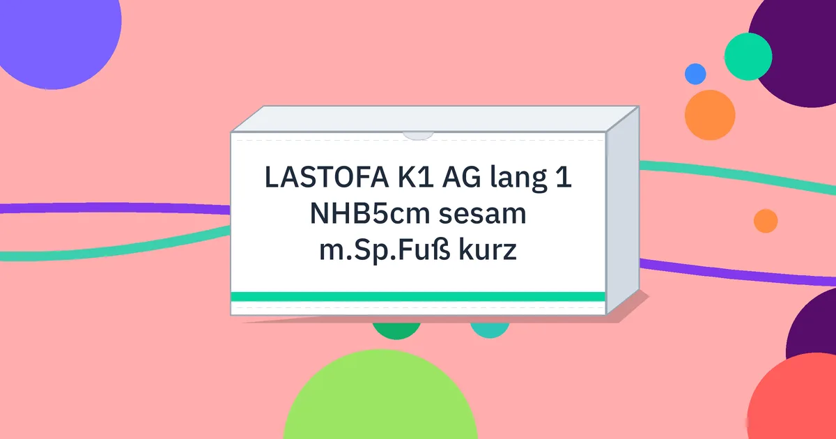 Symbolbild: Packung mit der Aufschrift LASTOFA K1 AG lang 1 NHB5cm sesam m.Sp.Fuß kurz (PZN 13789041) – Verfügbarkeit und Bezug in Apotheken in Frankfurt am Main