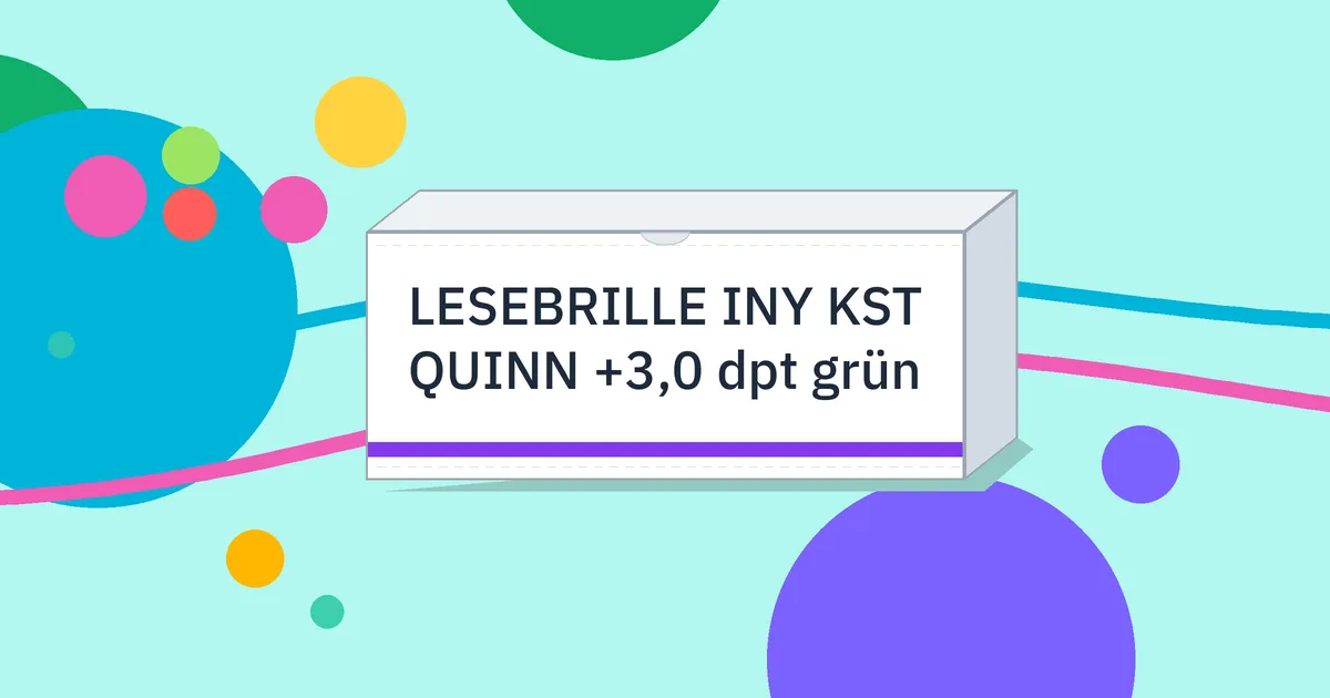 Symbolbild: Packung mit der Aufschrift LESEBRILLE INY KST QUINN +3,0 dpt grün (PZN 19941372) – Verfügbarkeit und Bezug in Apotheken in Frankfurt am Main