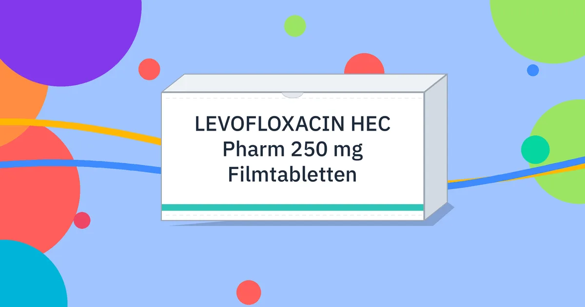 Symbolbild: Packung mit der Aufschrift LEVOFLOXACIN HEC Pharm 250 mg Filmtabletten (PZN 15781693) – Verfügbarkeit und Bezug in Apotheken in Frankfurt am Main