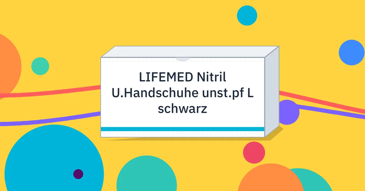 Symbolbild: Packung mit der Aufschrift LIFEMED Nitril U.Handschuhe unst.pf L schwarz (PZN 19357532) – Verfügbarkeit und Bezug in Apotheken in Frankfurt am Main