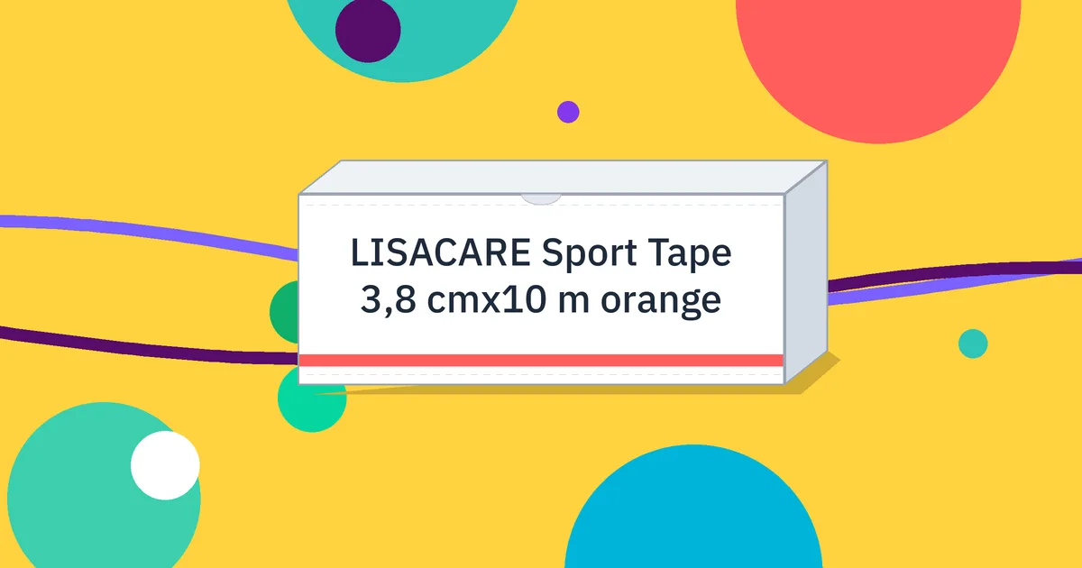 Symbolbild: Packung mit der Aufschrift LISACARE Sport Tape 3,8 cmx10 m orange (PZN 18325085) – Verfügbarkeit und Bezug in Apotheken in Frankfurt am Main