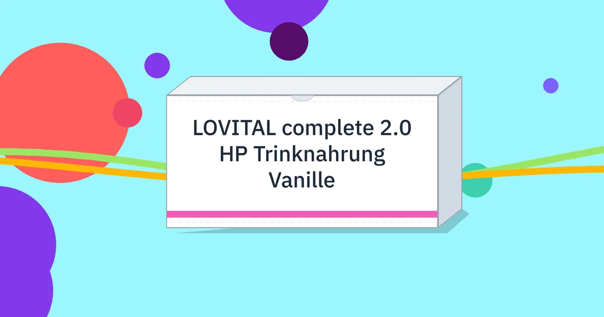 Symbolbild: Packung mit der Aufschrift LOVITAL complete 2.0 HP Trinknahrung Vanille (PZN 17161552) – Verfügbarkeit und Bezug in Apotheken in Frankfurt am Main