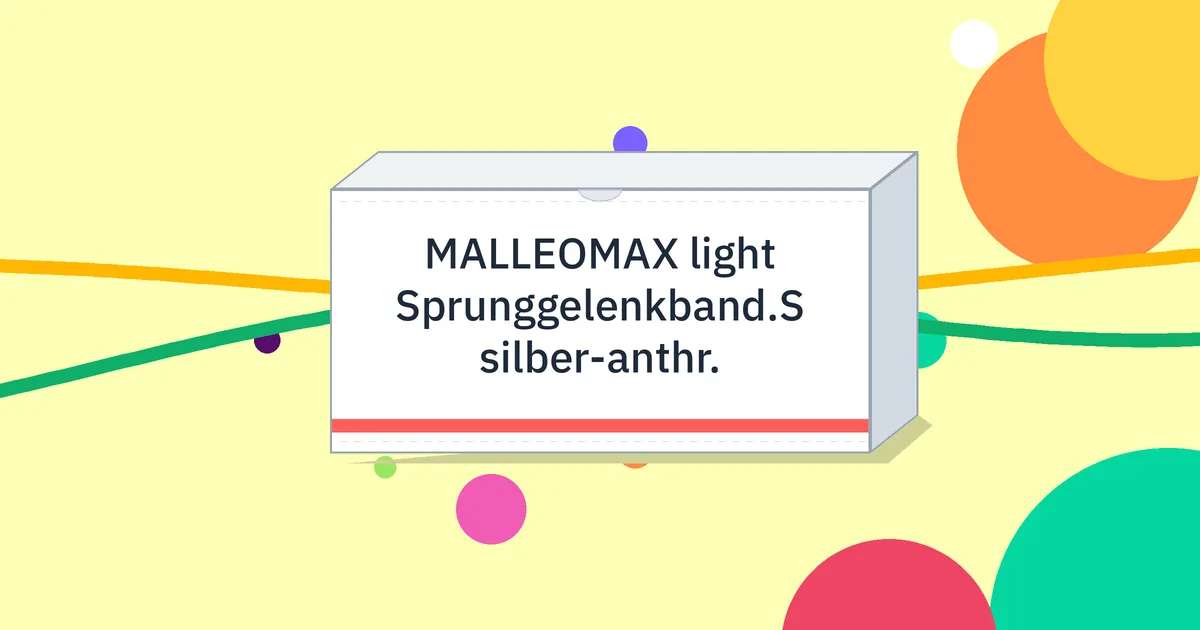 Symbolbild: Packung mit der Aufschrift MALLEOMAX light Sprunggelenkband.S silber-anthr. (PZN 11097936) – Verfügbarkeit und Bezug in Apotheken in Frankfurt am Main