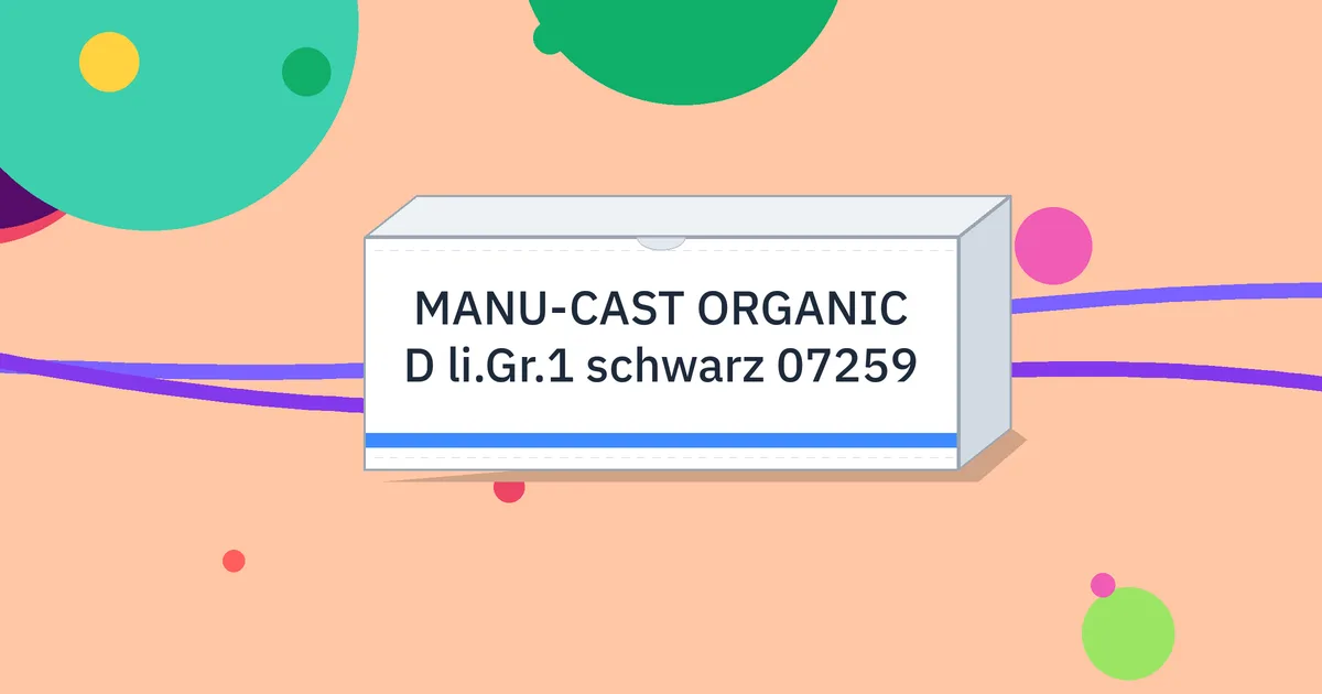Symbolbild: Packung mit der Aufschrift MANU-CAST ORGANIC D li.Gr.1 schwarz 07259 (PZN 17889986) – Verfügbarkeit und Bezug in Apotheken in Frankfurt am Main