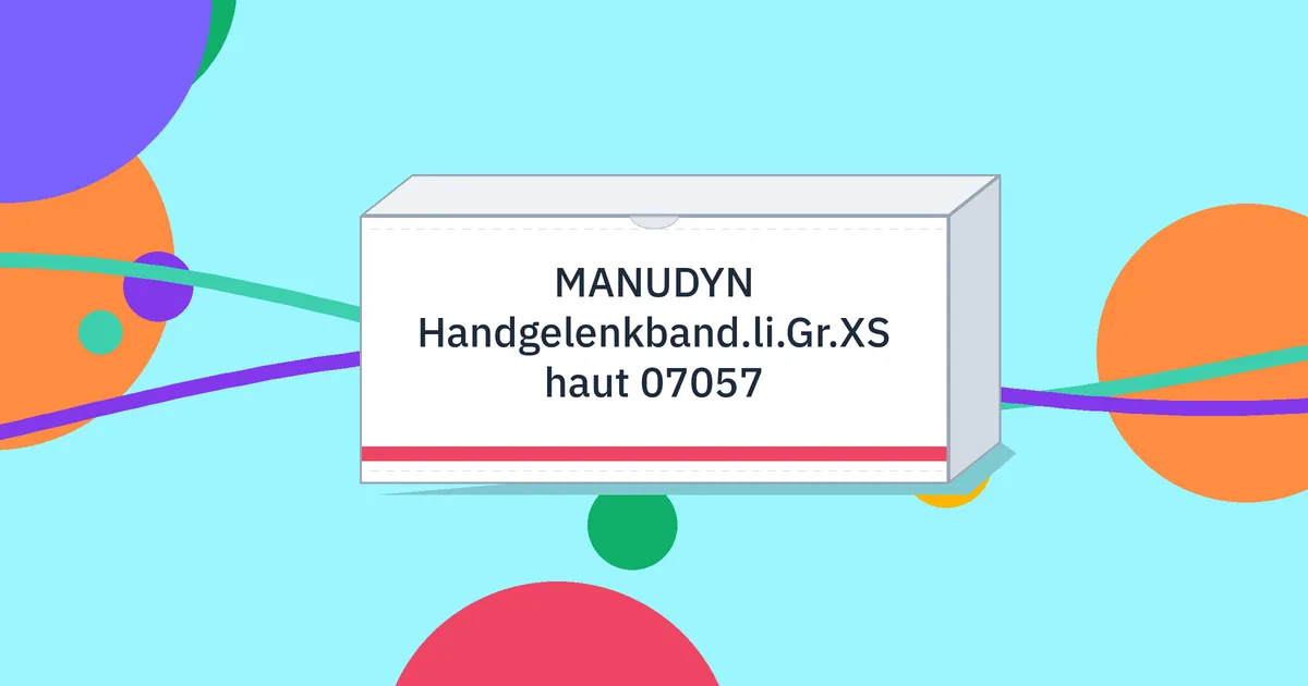 Symbolbild: Packung mit der Aufschrift MANUDYN Handgelenkband.li.Gr.XS haut 07057 (PZN 06727329) – Verfügbarkeit und Bezug in Apotheken in Frankfurt am Main