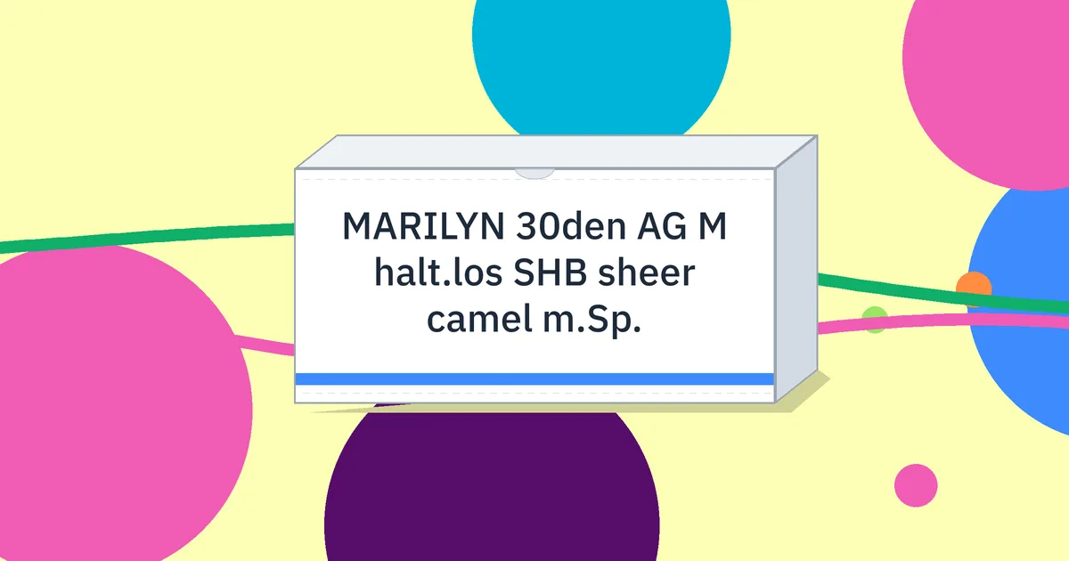Symbolbild: Packung mit der Aufschrift MARILYN 30den AG M halt.los SHB sheer camel m.Sp. (PZN 16186490) – Verfügbarkeit und Bezug in Apotheken in Frankfurt am Main