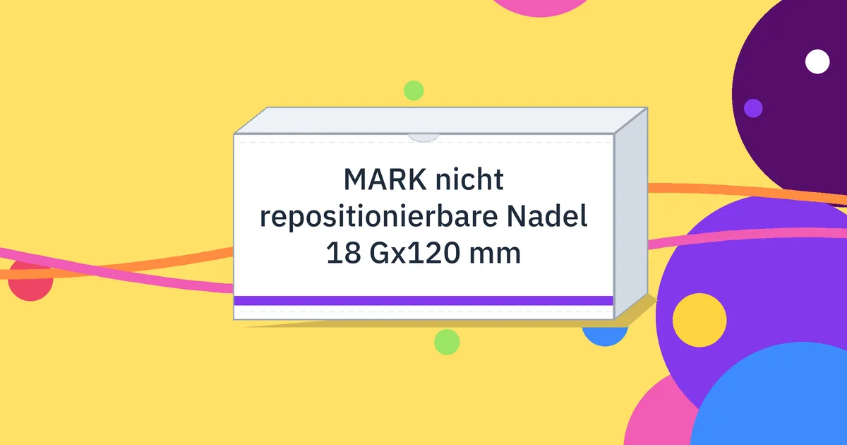 Symbolbild: Packung mit der Aufschrift MARK nicht repositionierbare Nadel 18 Gx120 mm (PZN 19736554) – Verfügbarkeit und Bezug in Apotheken in Frankfurt am Main