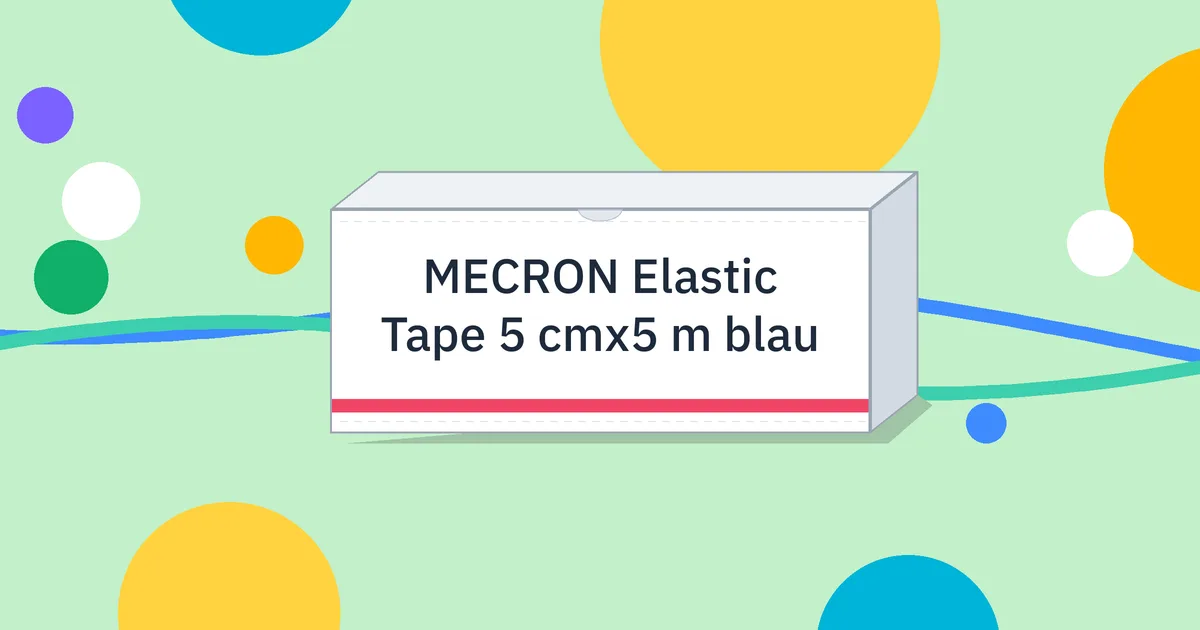 Symbolbild: Packung mit der Aufschrift MECRON Elastic Tape 5 cmx5 m blau (PZN 11127034) – Verfügbarkeit und Bezug in Apotheken in Frankfurt am Main
