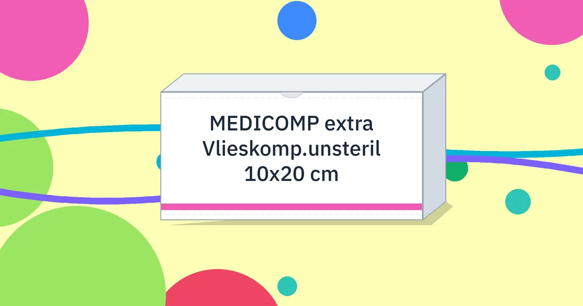 Symbolbild: Packung mit der Aufschrift MEDICOMP extra Vlieskomp.unsteril 10x20 cm (PZN 12593844) – Verfügbarkeit und Bezug in Apotheken in Frankfurt am Main