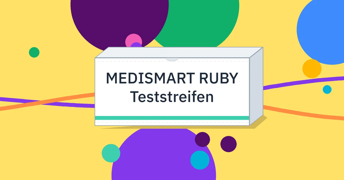 Symbolbild: Packung mit der Aufschrift MEDISMART RUBY Teststreifen (PZN 10522395) – Verfügbarkeit und Bezug in Apotheken in Frankfurt am Main