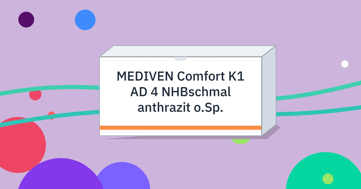 Symbolbild: Packung mit der Aufschrift MEDIVEN Comfort K1 AD 4 NHBschmal anthrazit o.Sp. (PZN 14561156) – Verfügbarkeit und Bezug in Apotheken in Frankfurt am Main