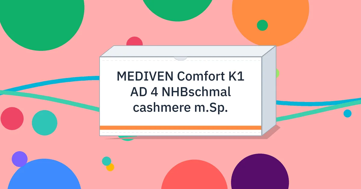 Symbolbild: Packung mit der Aufschrift MEDIVEN Comfort K1 AD 4 NHBschmal cashmere m.Sp. (PZN 14659613) – Verfügbarkeit und Bezug in Apotheken in Frankfurt am Main