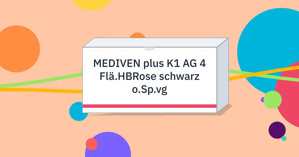 Symbolbild: Packung mit der Aufschrift MEDIVEN plus K1 AG 4 Flä.HBRose schwarz o.Sp.vg (PZN 15913077) – Verfügbarkeit und Bezug in Apotheken in Frankfurt am Main