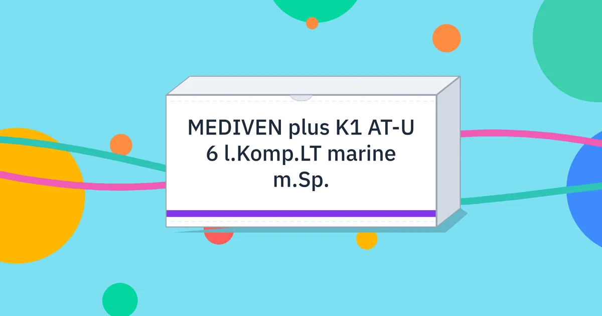 Symbolbild: Packung mit der Aufschrift MEDIVEN plus K1 AT-U 6 l.Komp.LT marine m.Sp. (PZN 15032626) – Verfügbarkeit und Bezug in Apotheken in Frankfurt am Main