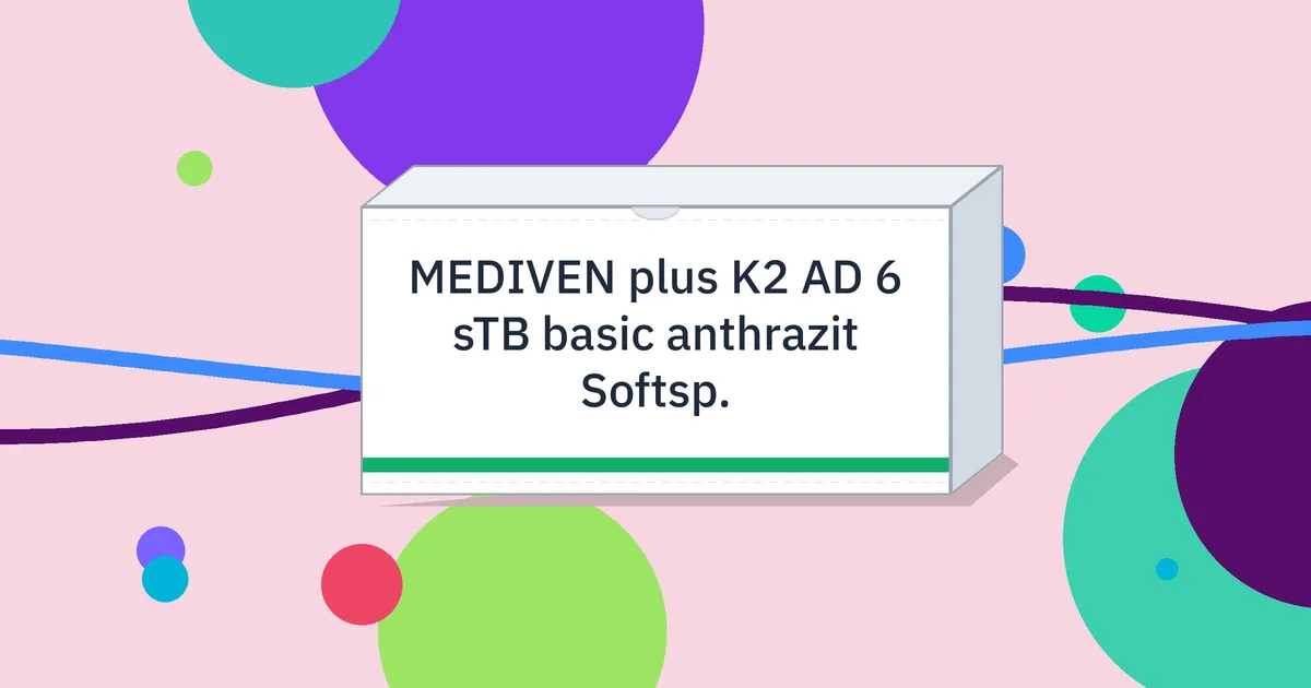 Symbolbild: Packung mit der Aufschrift MEDIVEN plus K2 AD 6 sTB basic anthrazit Softsp. (PZN 15095408) – Verfügbarkeit und Bezug in Apotheken in Frankfurt am Main