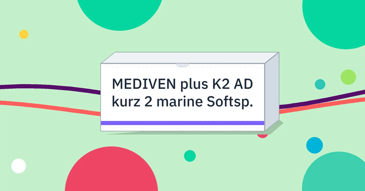 Symbolbild: Packung mit der Aufschrift MEDIVEN plus K2 AD kurz 2 marine Softsp. (PZN 15096454) – Verfügbarkeit und Bezug in Apotheken in Frankfurt am Main
