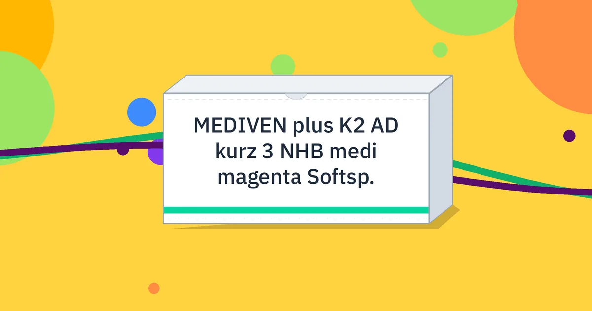 Symbolbild: Packung mit der Aufschrift MEDIVEN plus K2 AD kurz 3 NHB medi magenta Softsp. (PZN 15925471) – Verfügbarkeit und Bezug in Apotheken in Frankfurt am Main
