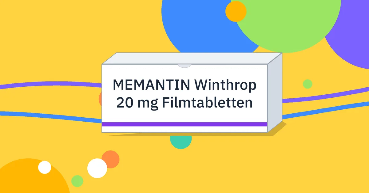Symbolbild: Packung mit der Aufschrift MEMANTIN Winthrop 20 mg Filmtabletten (PZN 10184053) – Verfügbarkeit und Bezug in Apotheken in Frankfurt am Main