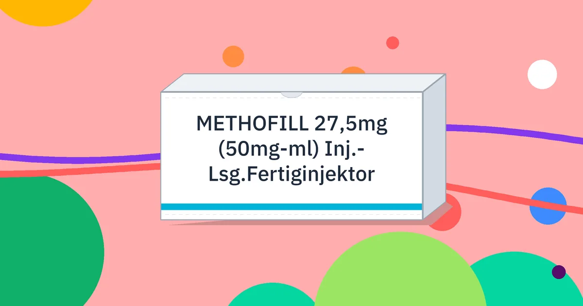 Symbolbild: Packung mit der Aufschrift METHOFILL 27,5mg (50mg-ml) Inj.-Lsg.Fertiginjektor (PZN 18661044) – Verfügbarkeit und Bezug in Apotheken in Frankfurt am Main