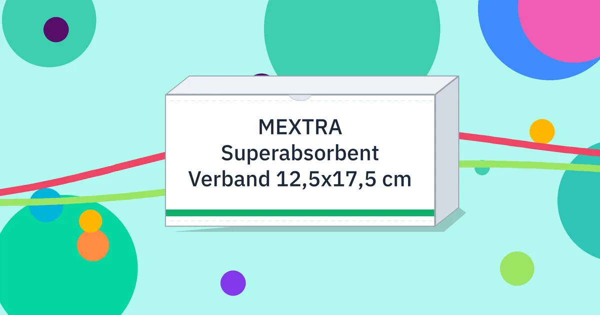 Symbolbild: Packung mit der Aufschrift MEXTRA Superabsorbent Verband 12,5x17,5 cm (PZN 14269906) – Verfügbarkeit und Bezug in Apotheken in Frankfurt am Main