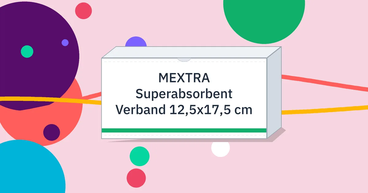 Symbolbild: Packung mit der Aufschrift MEXTRA Superabsorbent Verband 12,5x17,5 cm (PZN 17514660) – Verfügbarkeit und Bezug in Apotheken in Frankfurt am Main