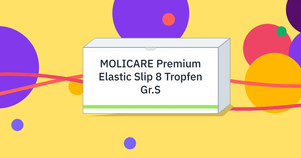 Symbolbild: Packung mit der Aufschrift MOLICARE Premium Elastic Slip 8 Tropfen Gr.S (PZN 15783887) – Verfügbarkeit und Bezug in Apotheken in Frankfurt am Main