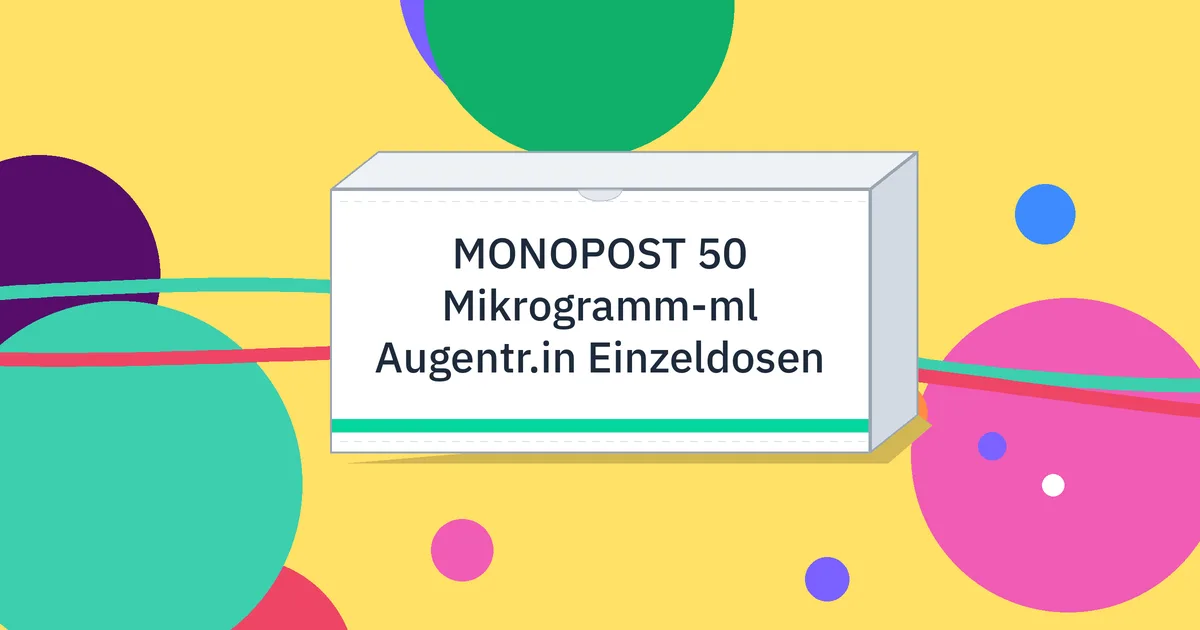 Symbolbild: Packung mit der Aufschrift MONOPOST 50 Mikrogramm-ml Augentr.in Einzeldosen (PZN 14366940) – Verfügbarkeit und Bezug in Apotheken in Frankfurt am Main