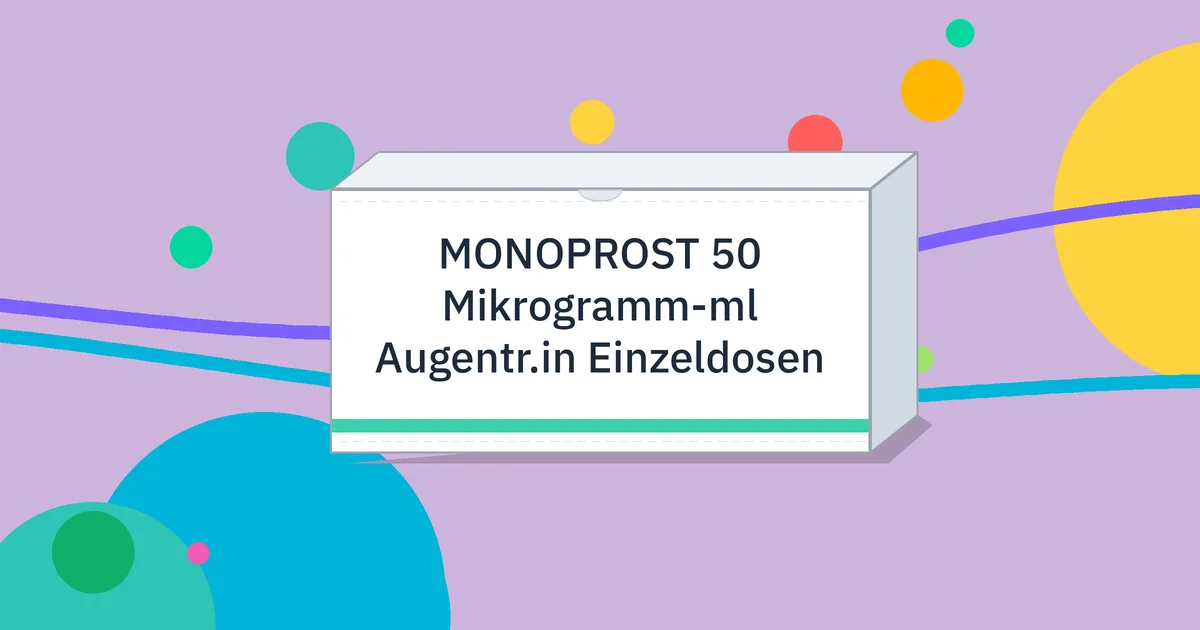 Symbolbild: Packung mit der Aufschrift MONOPROST 50 Mikrogramm-ml Augentr.in Einzeldosen (PZN 11383754) – Verfügbarkeit und Bezug in Apotheken in Frankfurt am Main