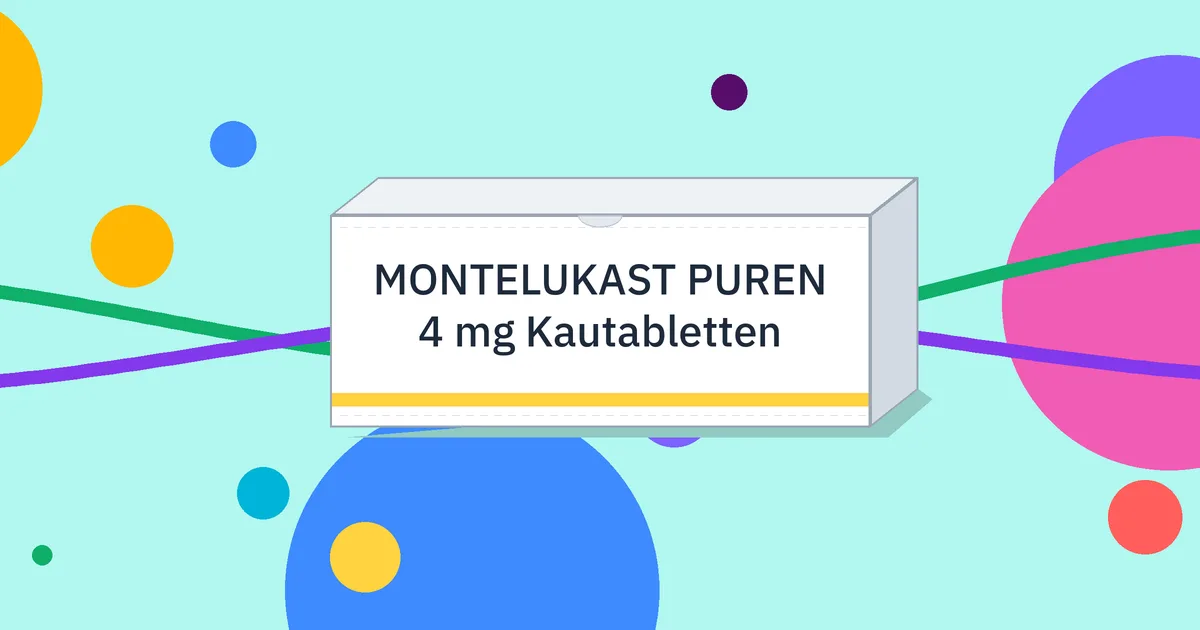 Symbolbild: Packung mit der Aufschrift MONTELUKAST PUREN 4 mg Kautabletten (PZN 15269788) – Verfügbarkeit und Bezug in Apotheken in Frankfurt am Main