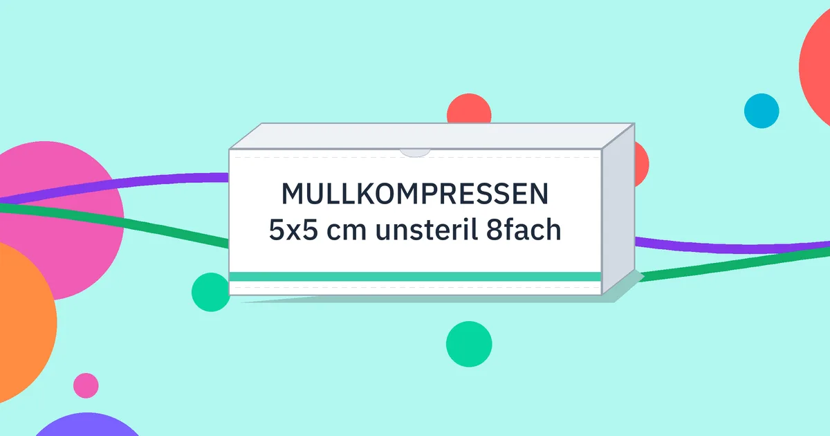 Symbolbild: Packung mit der Aufschrift MULLKOMPRESSEN 5x5 cm unsteril 8fach (PZN 04525917) – Verfügbarkeit und Bezug in Apotheken in Frankfurt am Main