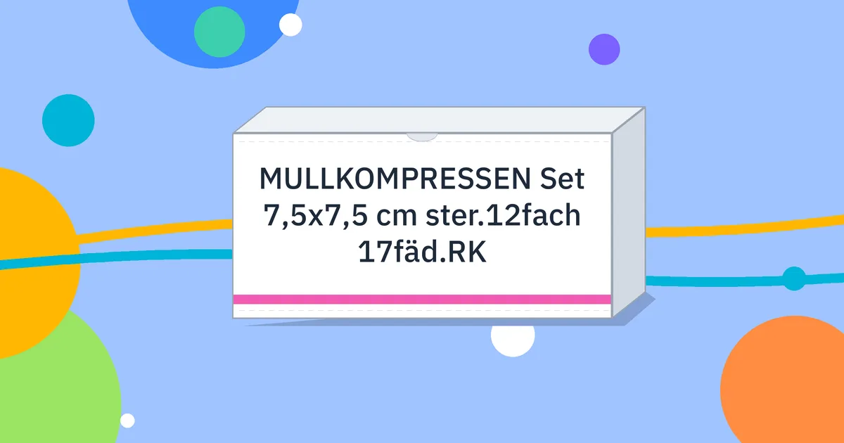 Symbolbild: Packung mit der Aufschrift MULLKOMPRESSEN Set 7,5x7,5 cm ster.12fach 17fäd.RK (PZN 06930154) – Verfügbarkeit und Bezug in Apotheken in Frankfurt am Main
