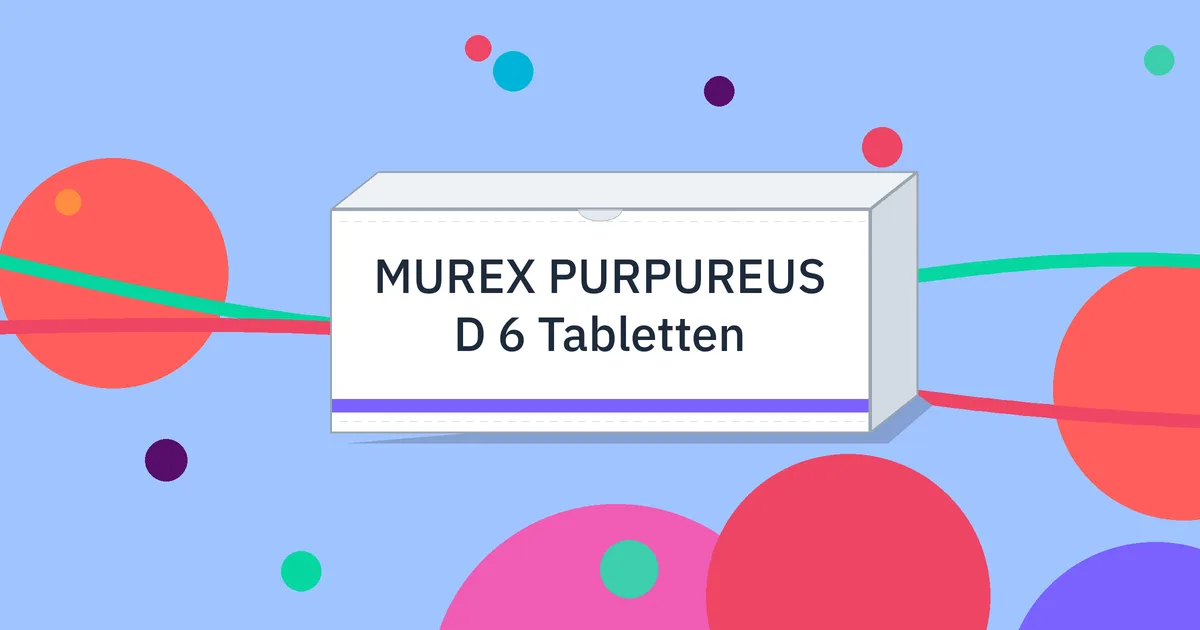 Symbolbild: Packung mit der Aufschrift MUREX PURPUREUS D 6 Tabletten (PZN 04228094) – Verfügbarkeit und Bezug in Apotheken in Frankfurt am Main
