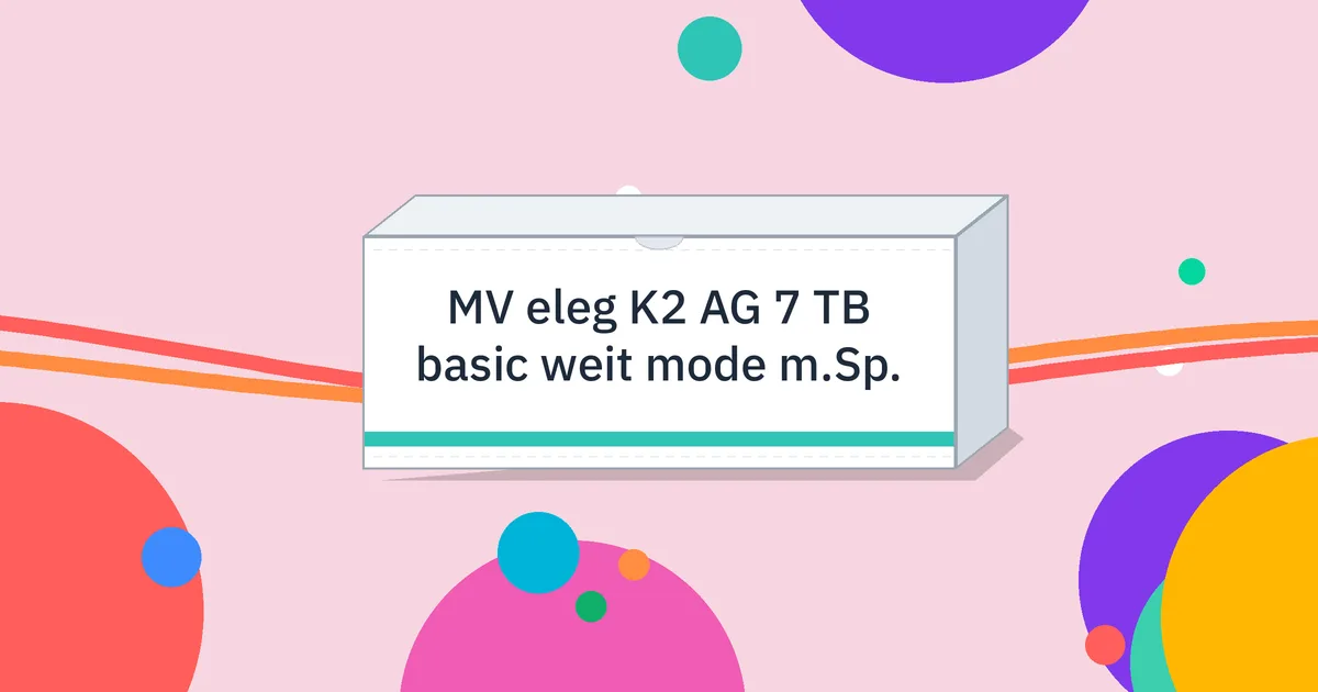 Symbolbild: Packung mit der Aufschrift MV eleg K2 AG 7 TB basic weit mode m.Sp. (PZN 09866847) – Verfügbarkeit und Bezug in Apotheken in Frankfurt am Main