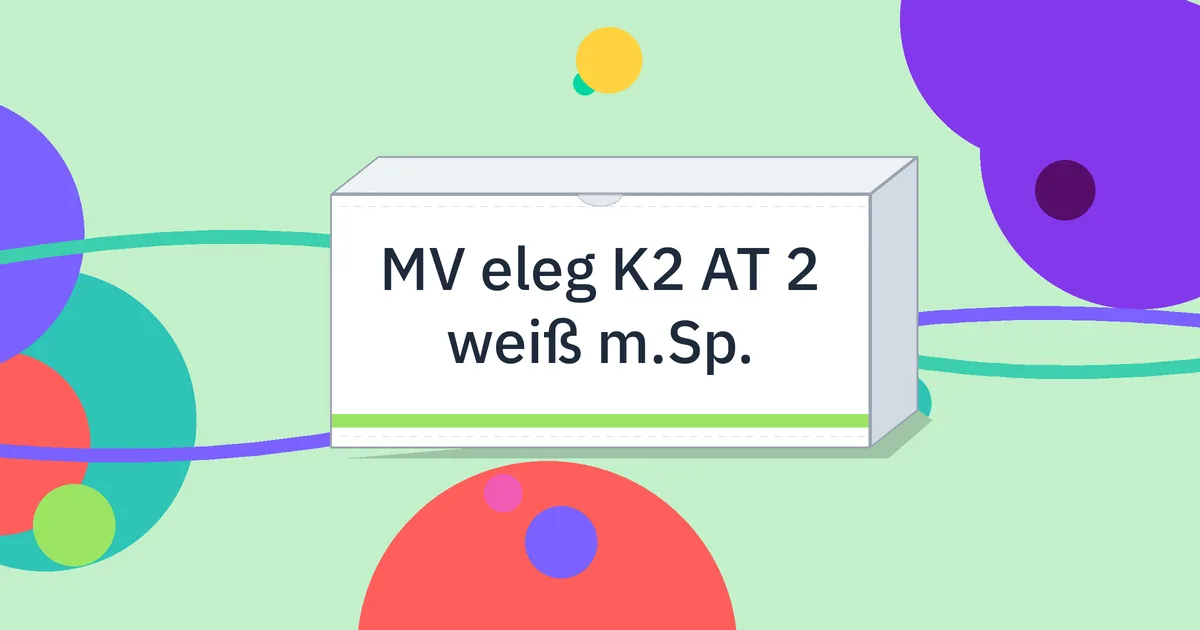 Symbolbild: Packung mit der Aufschrift MV eleg K2 AT 2 weiß m.Sp. (PZN 00312001) – Verfügbarkeit und Bezug in Apotheken in Frankfurt am Main